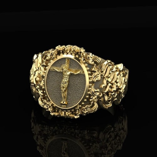 Signet Cross Ring Jesus Cross Men's Rings Christian - Etsy