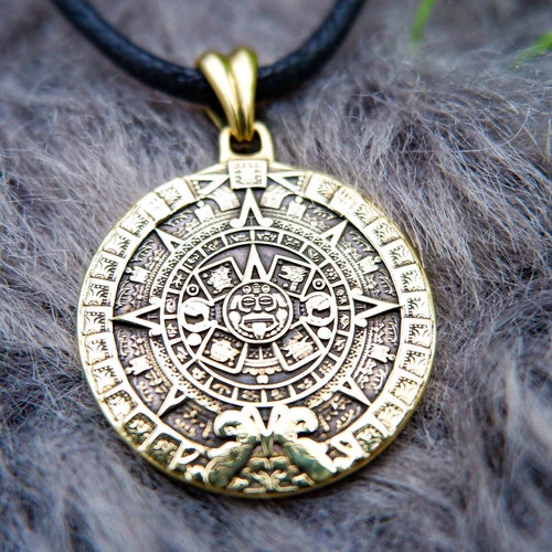 Aztec Calendar Necklace Mayan Jewelry Pendant Etsy