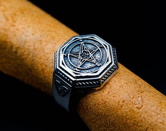 Baphomet Ring Sigil of Baphomet Inverted Pentagram 925 | Etsy