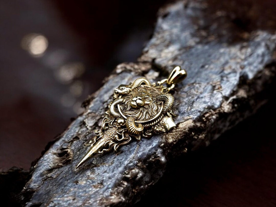 Lion Head Pendant With Snake, Animal Lover Zodiac Sign Leo Brass ...