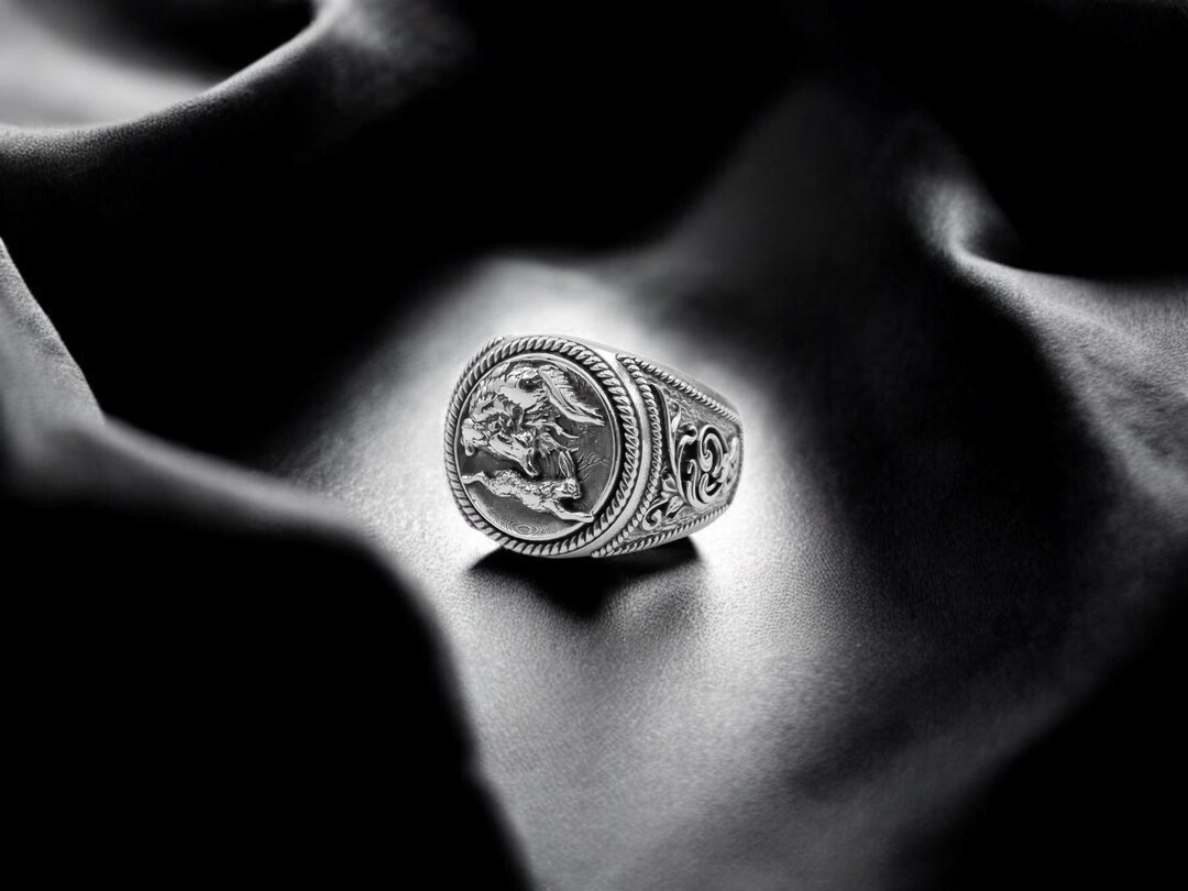925 Sterling Silver Fox and Hare Ring, Fox Men's Ring, Fox and Rabbit ...