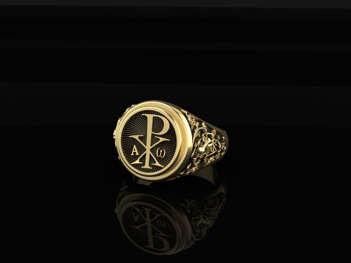 Chi Rho Alpha and Omega Christian Ring Mens Chi Rho Ring - Etsy