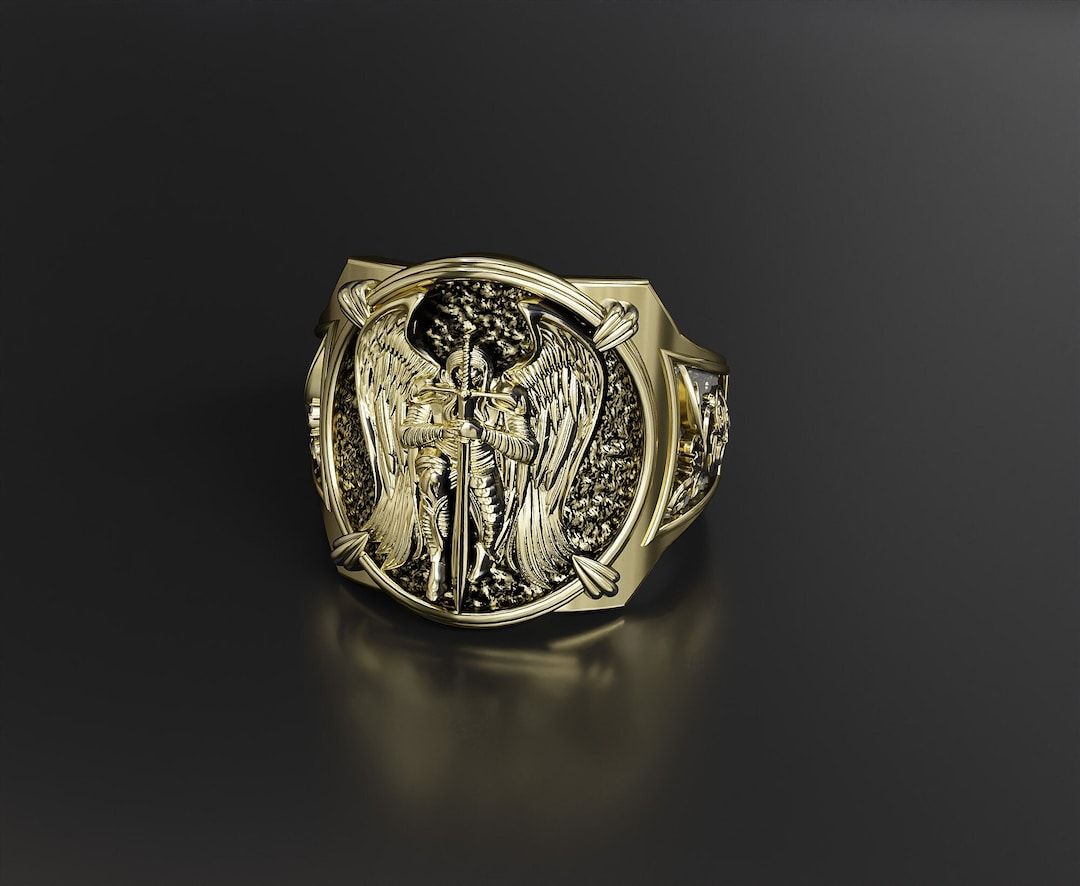 Archangel Knight Saint Michael Ring, Catholic Knight Men Ring, St ...