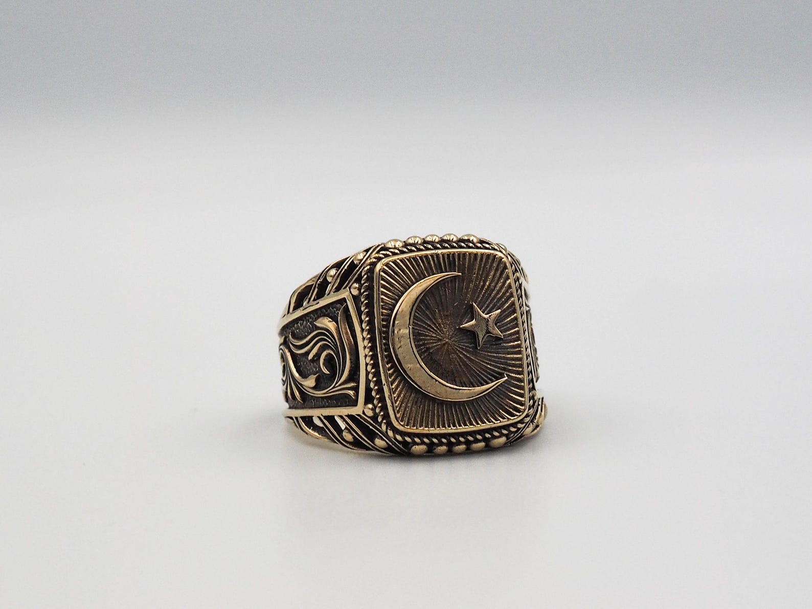 Islam Symbol Star and Crescent Moon Ring, Muslim Star Cresant Mens Ring ...
