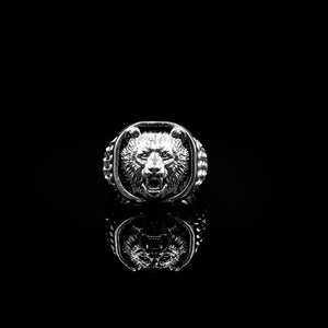 925 Sterling Silver Bear Ring, Bear Head Signet Ring, Bear Men's Ring ...
