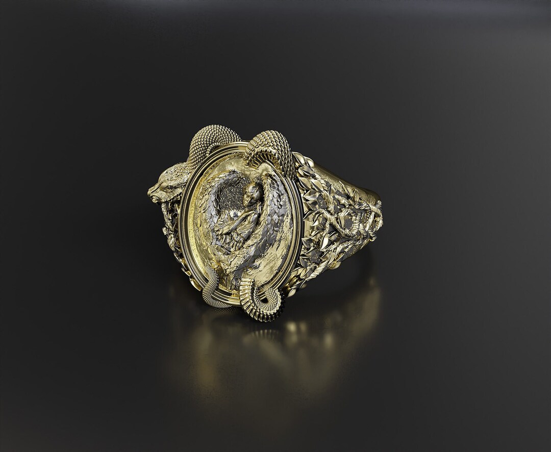 Angel Medallion Ring, Winged Angel Ring, Virgin Mary Angel Wings ...