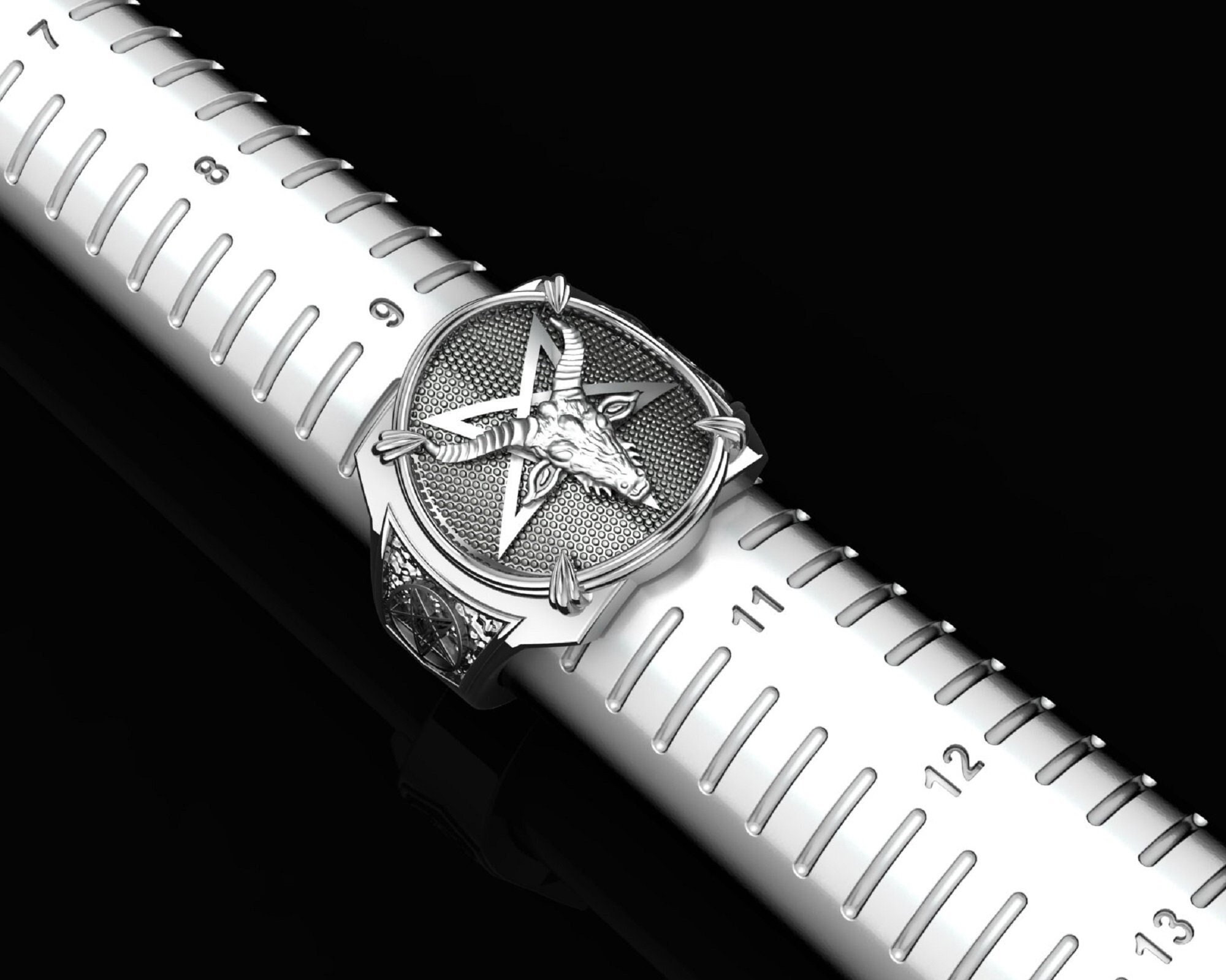 Baphomet Ring Sigil of Baphomet Inverted Pentagram 925 - Etsy