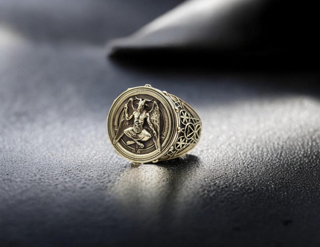 Satanic Ram Skull Ring, Pentacle Baphomet Satanic Satan Ring, Gothic ...