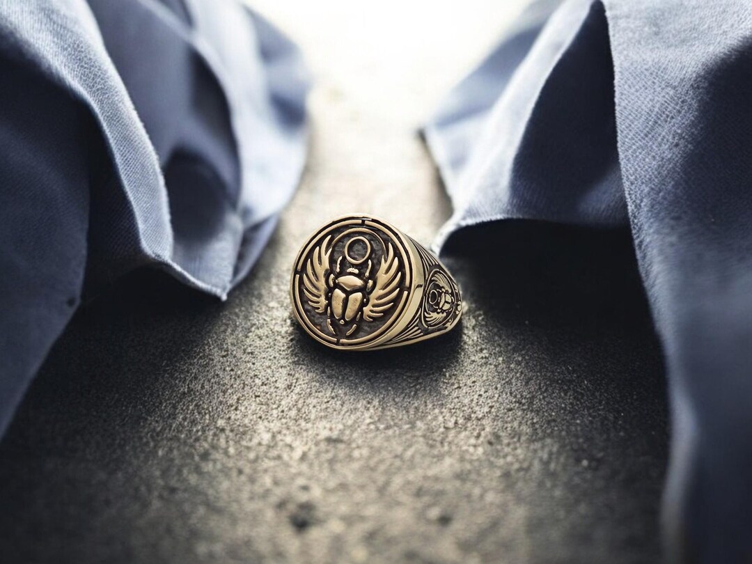 Egyptian Scarab Mens Signet Ring, Scarab Beetle Ring, Egyptian Amulet ...