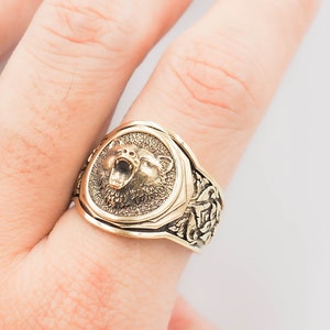 Mens Bear Ring, Bear Head Signet Ring, Bear Men's Ring, Bear Men ...