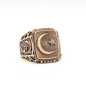 Islam Symbol Star and Crescent Moon Ring, Muslim Star Cresant Mens Ring ...