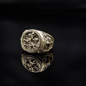 Saint Christopher Brass Signet Ring, Biker Style, Catholic Christian ...