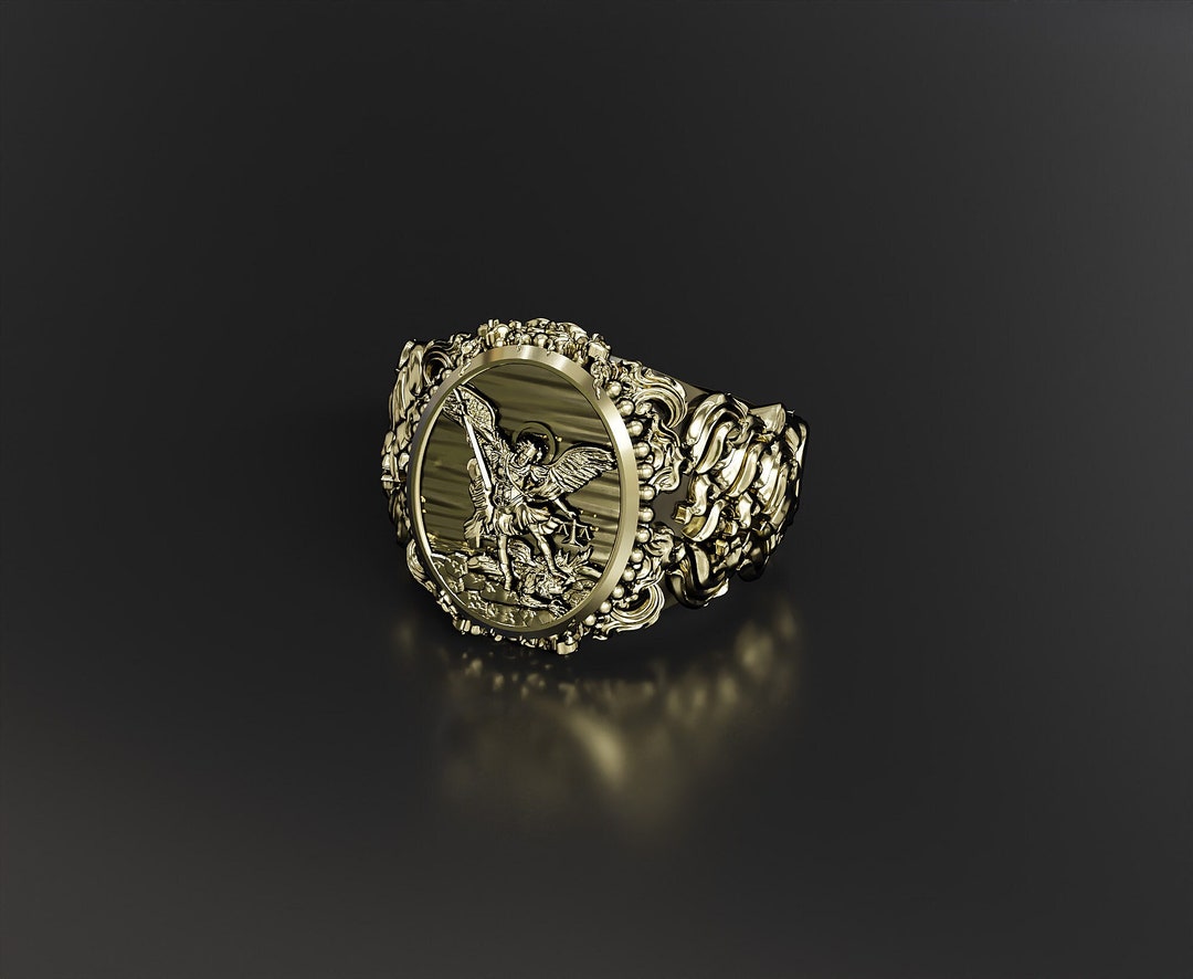 Catholic Archangel St Saint Michael Ring, Saint Michael Signet Ring, St ...