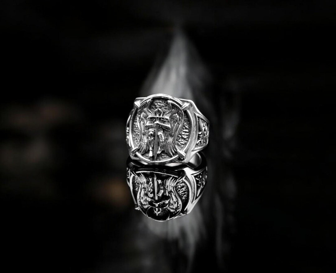 925 Sterling Silver Archangel Knight Saint Michael Ring, Catholic ...