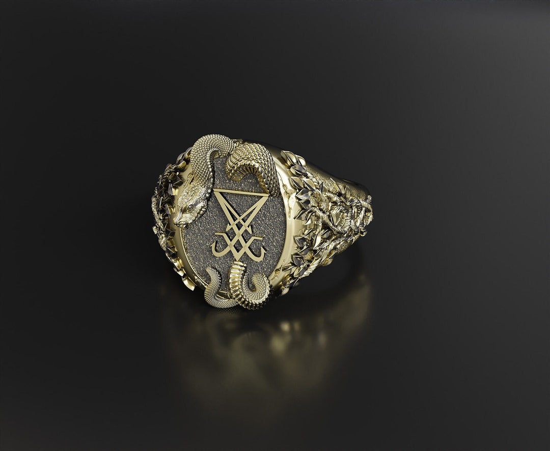 Sigil of Lucifer With Snake Ring, Occult Goth Gothic Devil Seal of ...