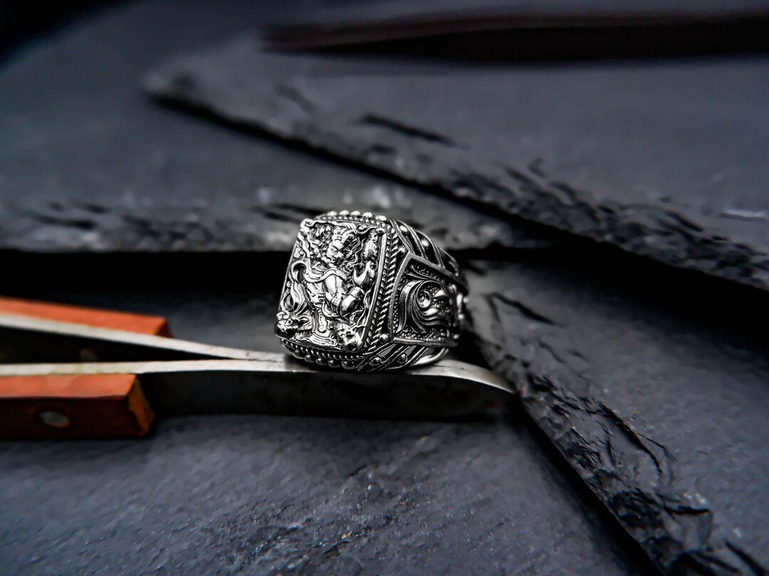 925 Sterling Silver Buddha Demon Ring, Devil Buddha Ring, Buddhist Ring, God and Devil Ring Gift ...