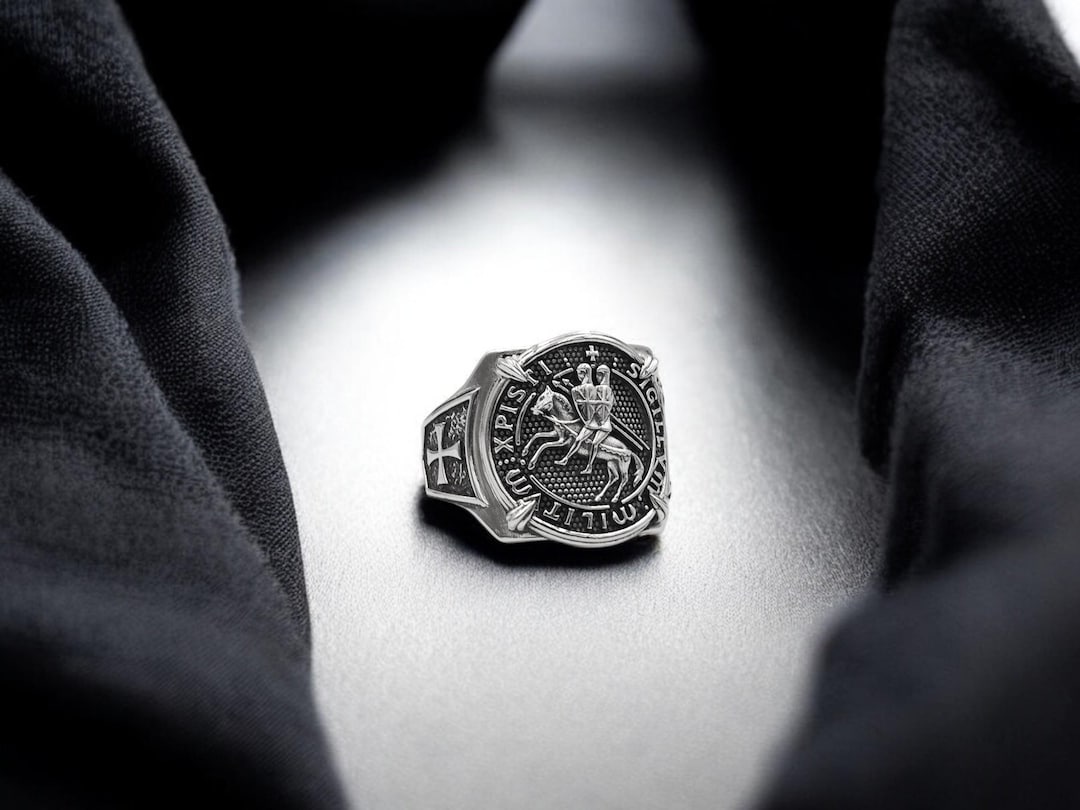 925 Sterling Silver Knight Templar Ring With Cross, Seal of Templar ...