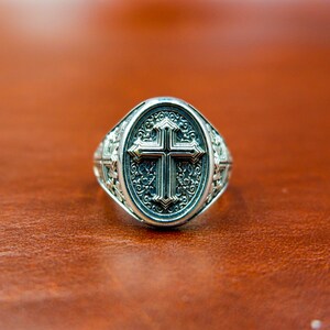 925 Sterling Silver Signet Cross Ring, Jesus Cross Men's Rings ...