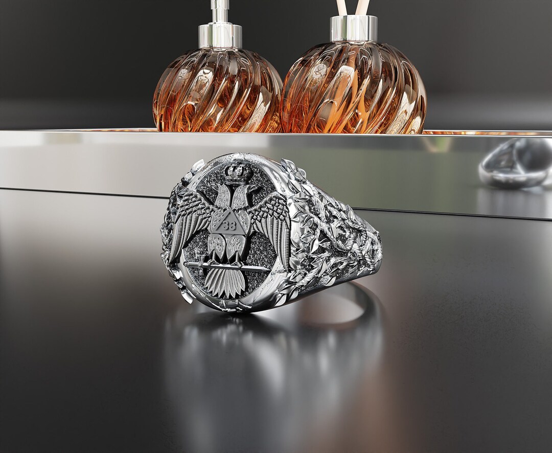 925 Sterling Silver Double Headed Eagle Masonic Ring, Freemasons Ring ...