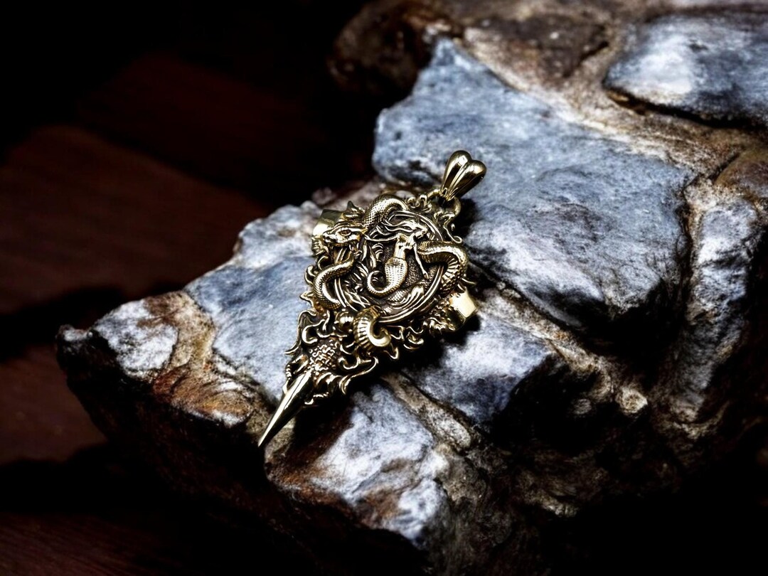Mermaid Pendant With Snake Good Luck Brass Jewelry for Gift - Etsy
