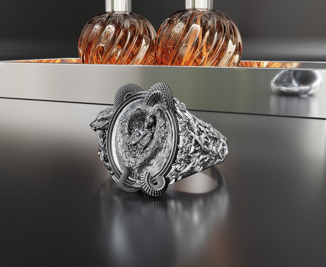 925 Sterling Silver Angel Medallion Ring Winged Angel Ring - Etsy