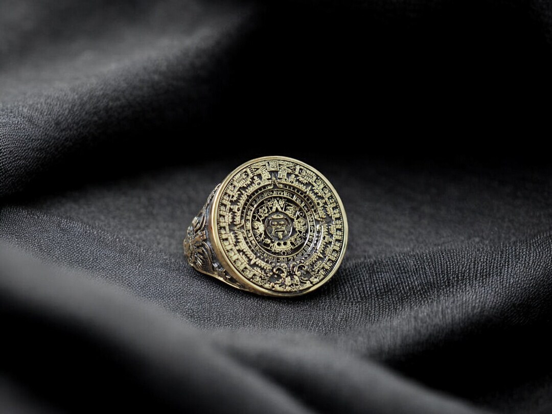 Aztec Calendar Ring, Mayan Calendar Ring, Aztec Calendar Solid Brass ...