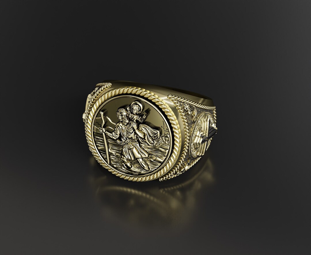 Saint Christopher Signet Rings for Men Biker Styled Ring, St ...