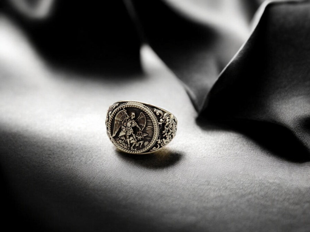Saint Michael Signet Ring, St Michael the Archangel Ring Christian ...
