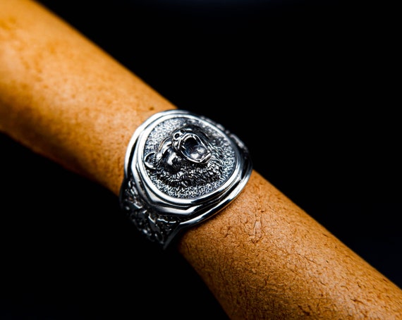 Mens Silver Bear Ring Bear Head Signet Ring Bear Men's - Etsy