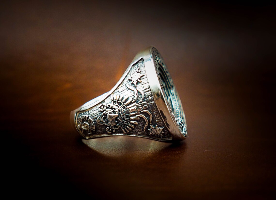 Mayan Calendar Ring Aztec Calendar Silver Rings Mexican - Etsy