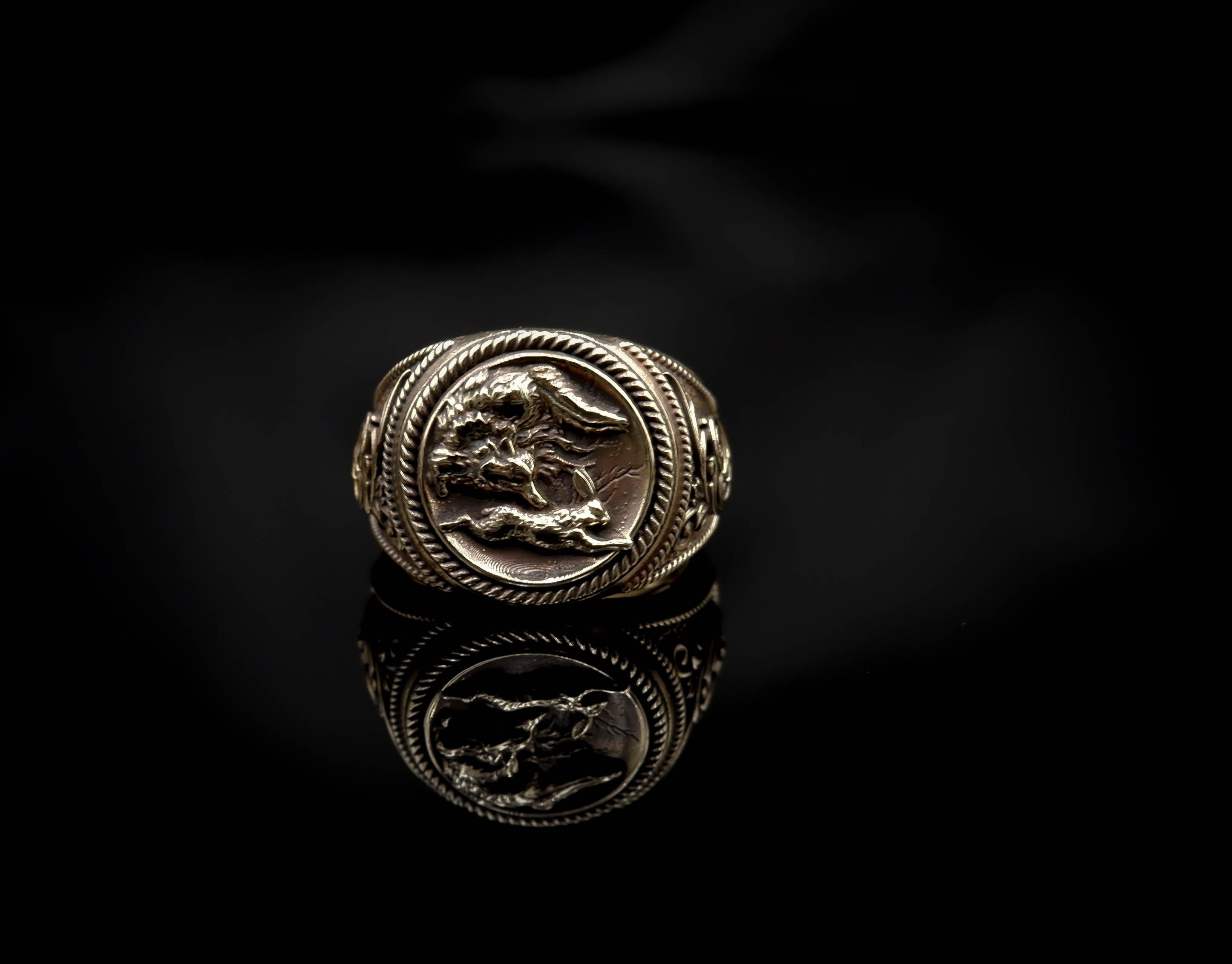 Fox and Hare Ring Fox Men's Ring Fox and Rabbit Ring - Etsy