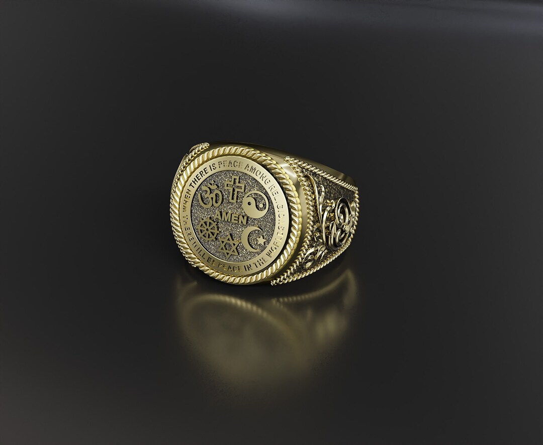 Sacred Symbols Ring, Hexagram Talisman Solomon Yin Yang Crescent Moon ...