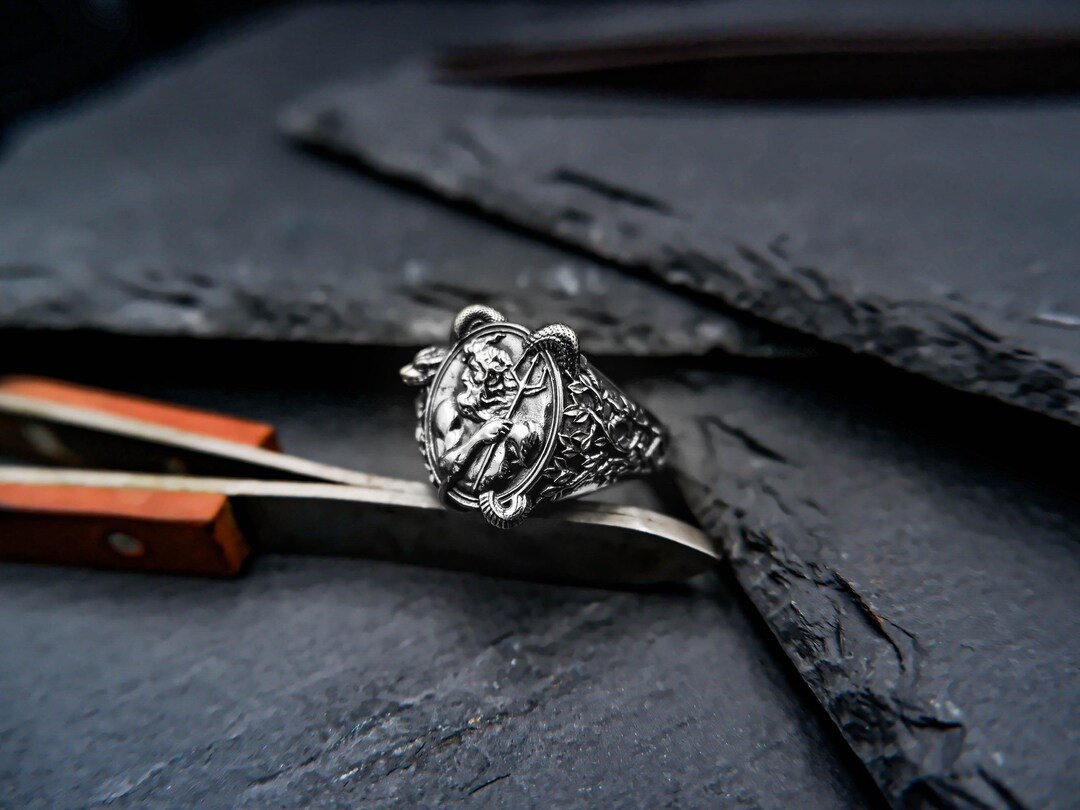 925 Sterling Silver Poseidon God of the Sea Ring, Poseidon Trident Ring ...