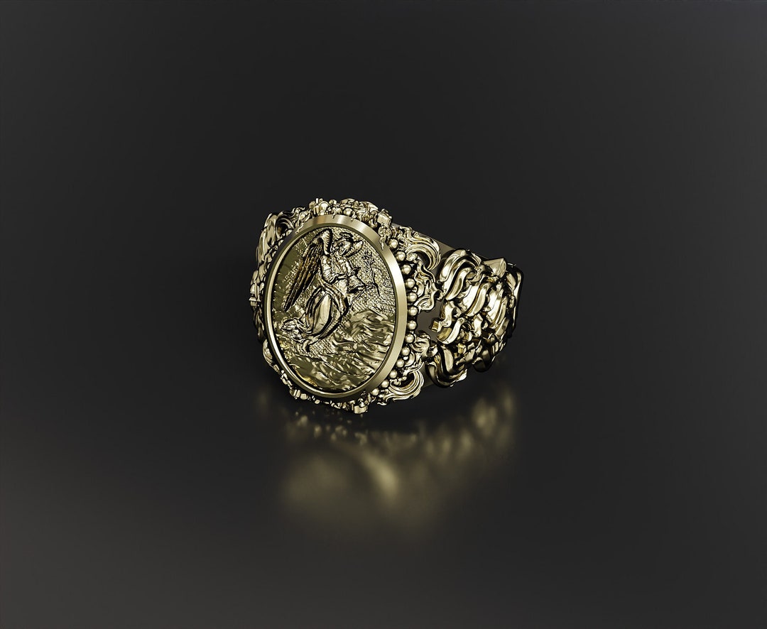 St Gabriel the Archangel Men Signet Ring, Saint Gabriel Ring Catholic ...