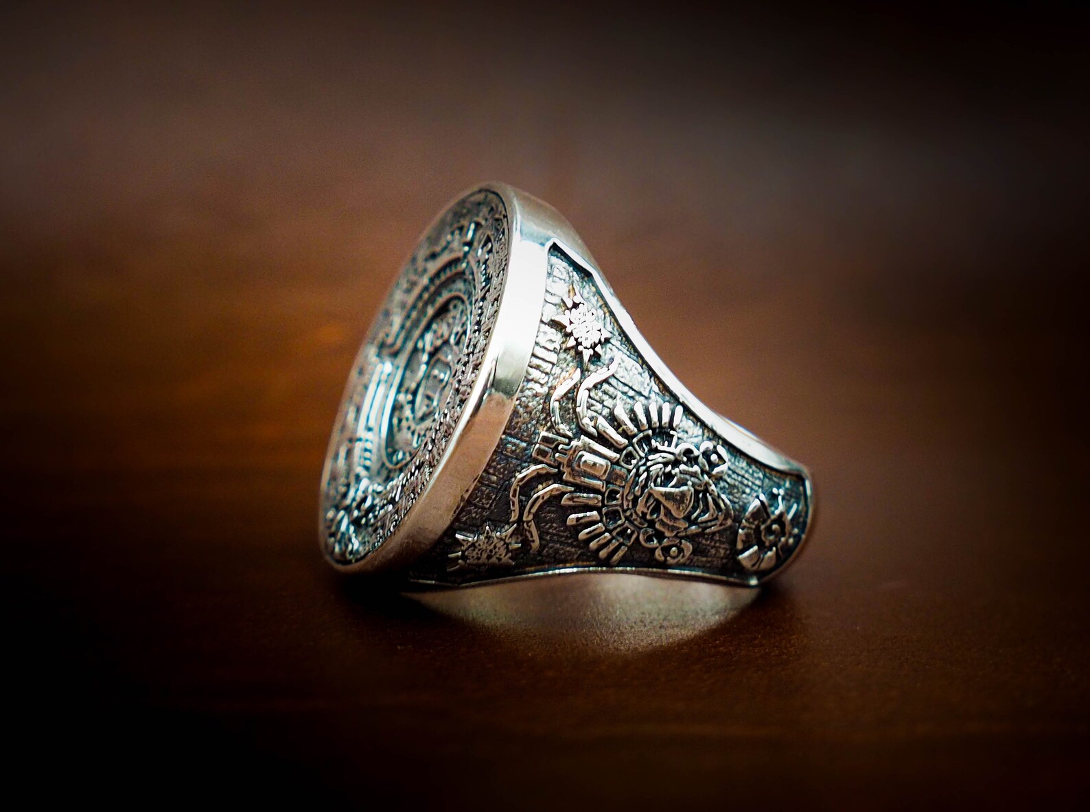 Mayan Calendar Ring Aztec Calendar Silver Rings Mexican - Etsy