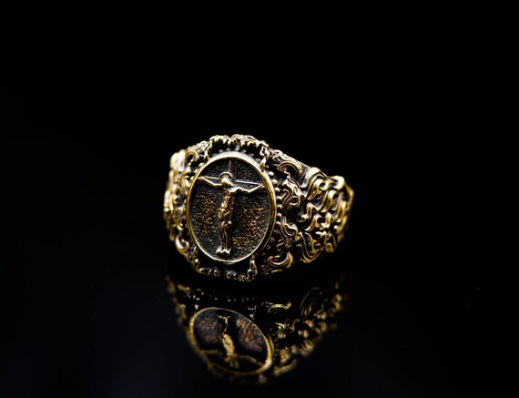 Jesus on Cross Men's Rings Jesus Signet Ring Christian | Etsy