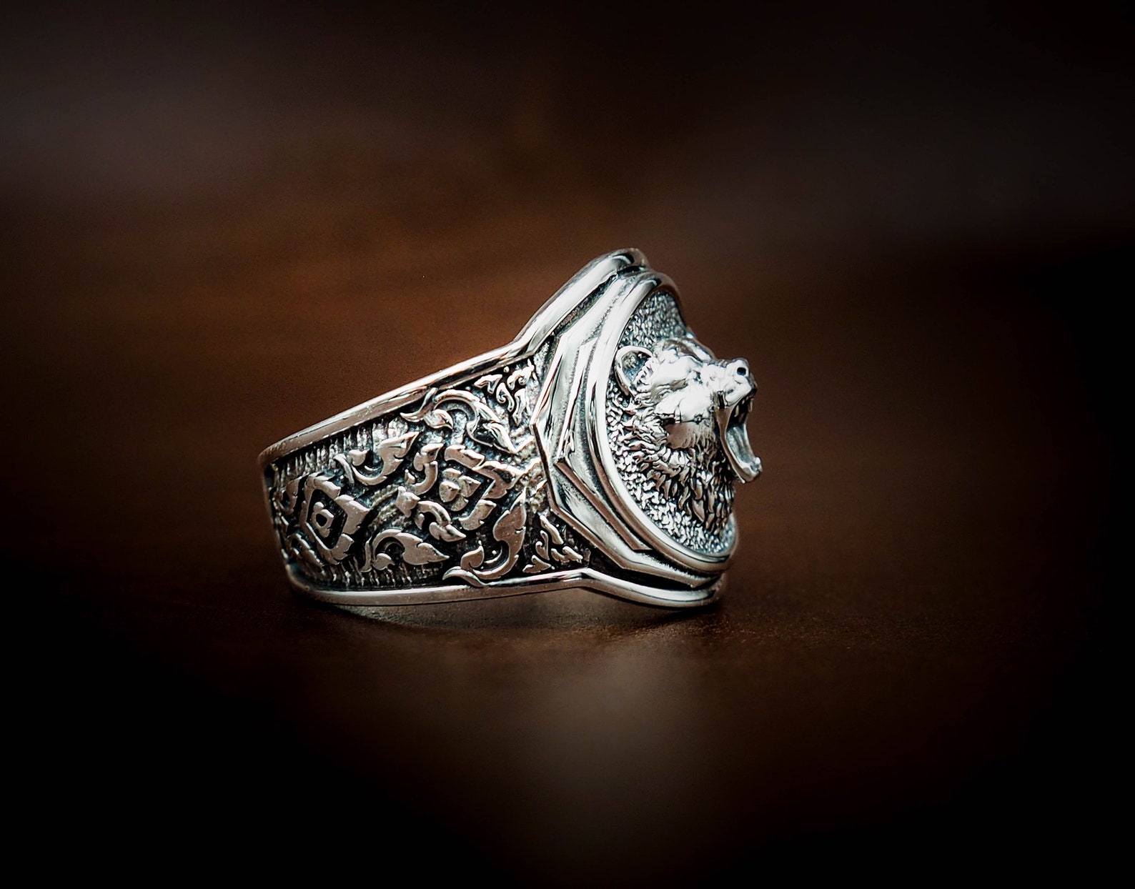 Mens Silver Bear Ring Bear Head Signet Ring Bear Men's - Etsy
