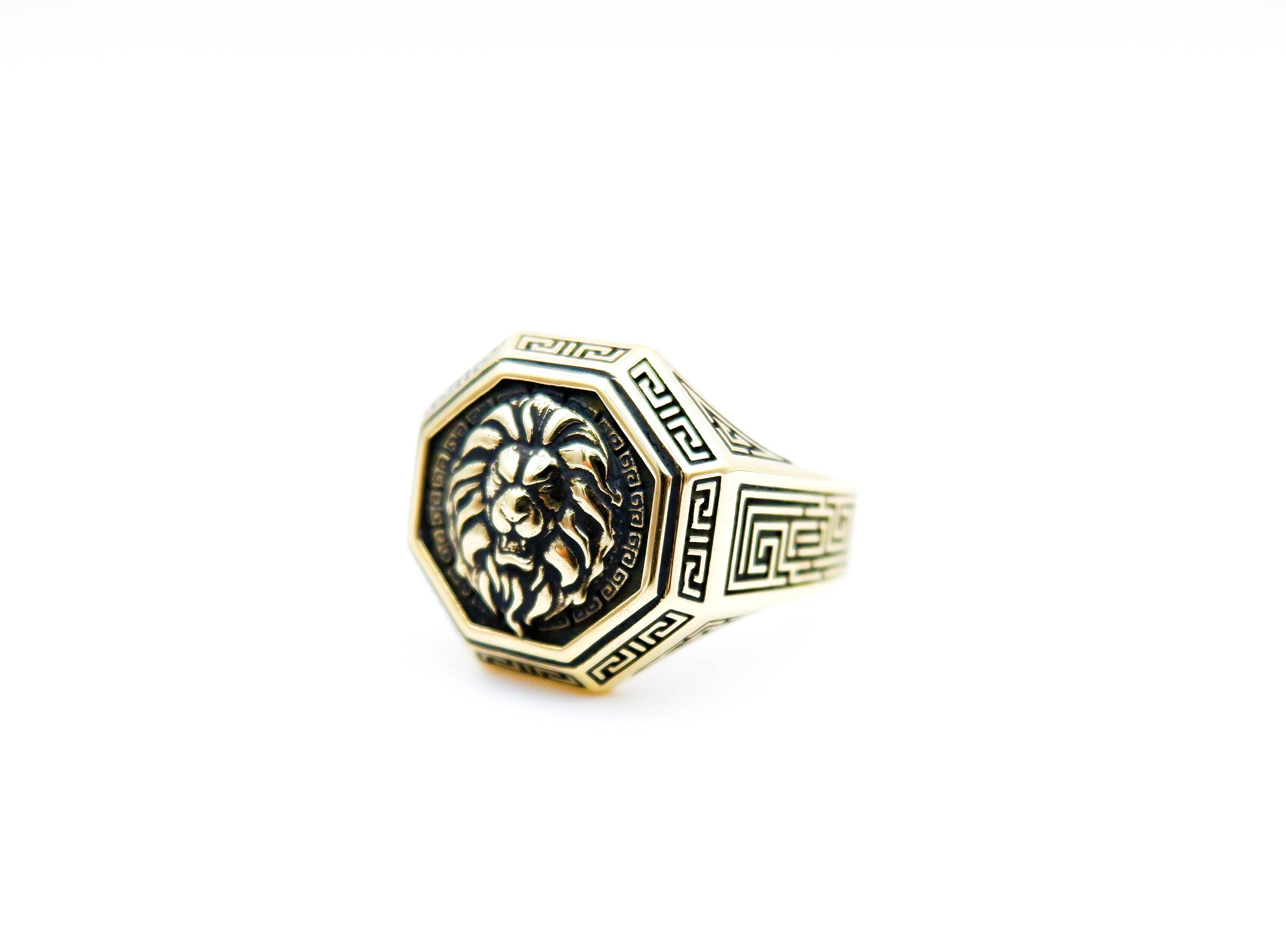 Brass Lion Head Signet Ring, Mens Wedding Jewelry - Etsy
