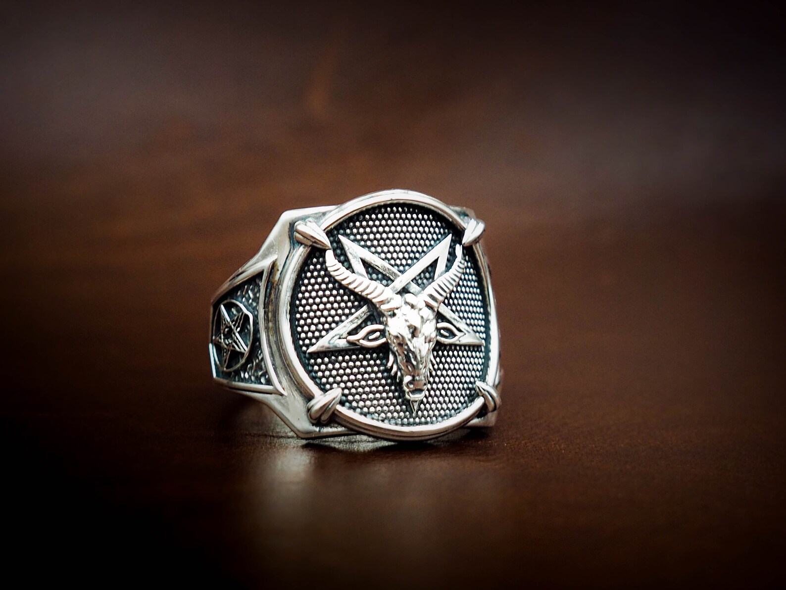 Baphomet Ring Sigil of Baphomet Inverted Pentagram 925 | Etsy