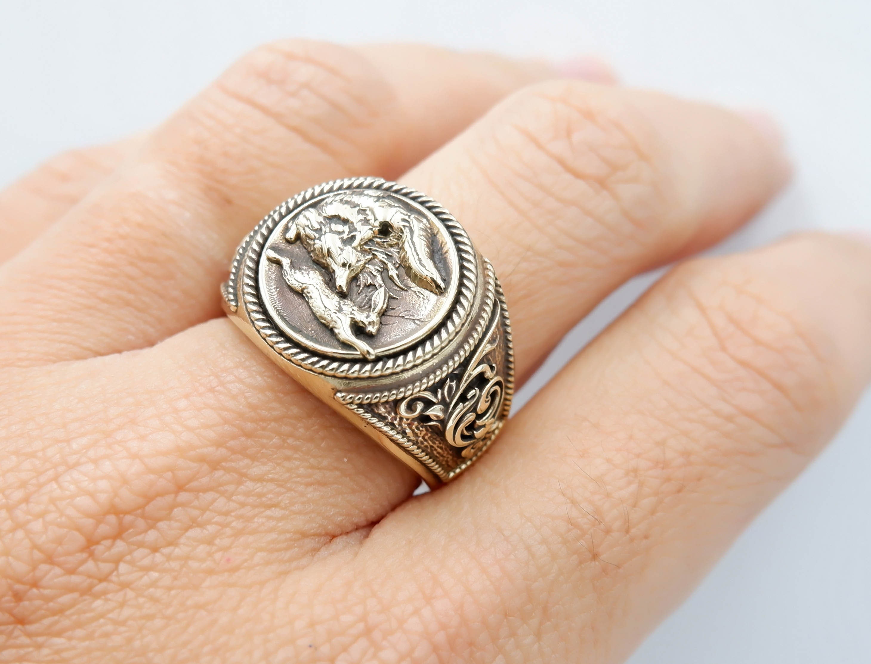 Fox and Hare Ring Fox Men's Ring Fox and Rabbit Ring - Etsy