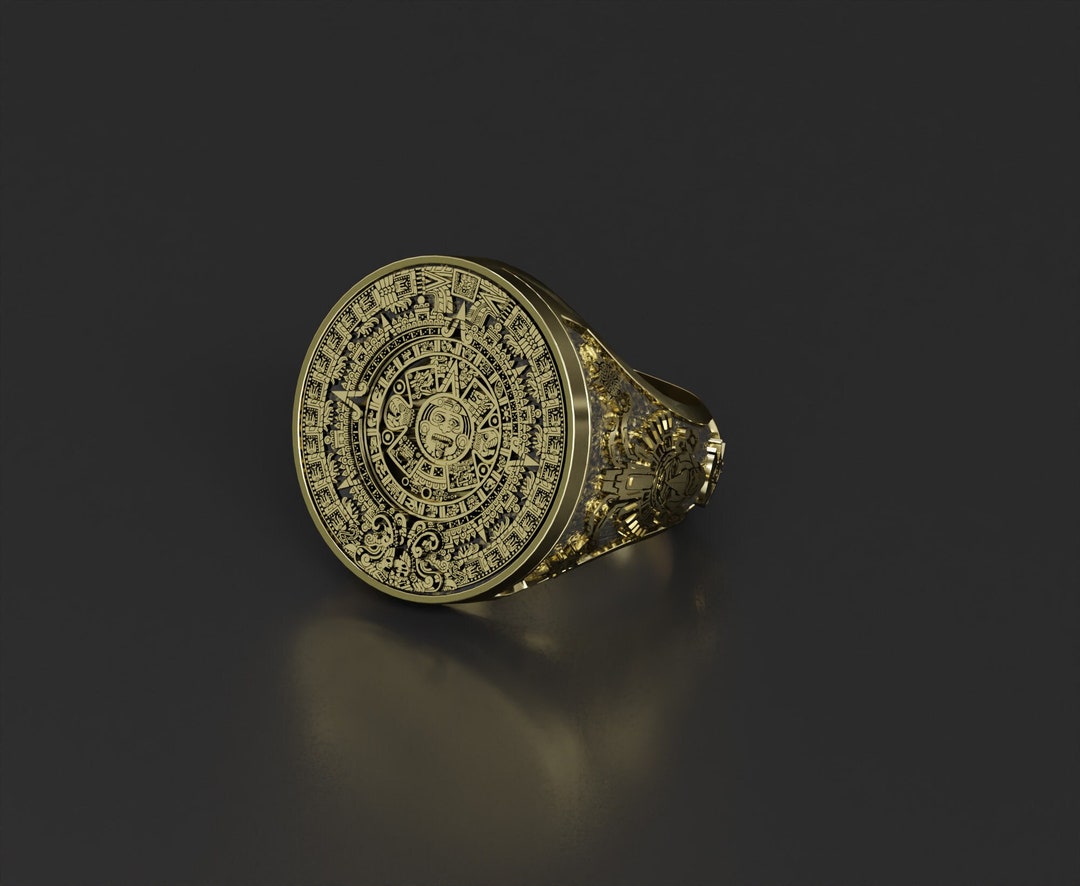 Aztec Calendar Ring, Mayan Calendar Ring, Aztec Calendar Solid Brass ...