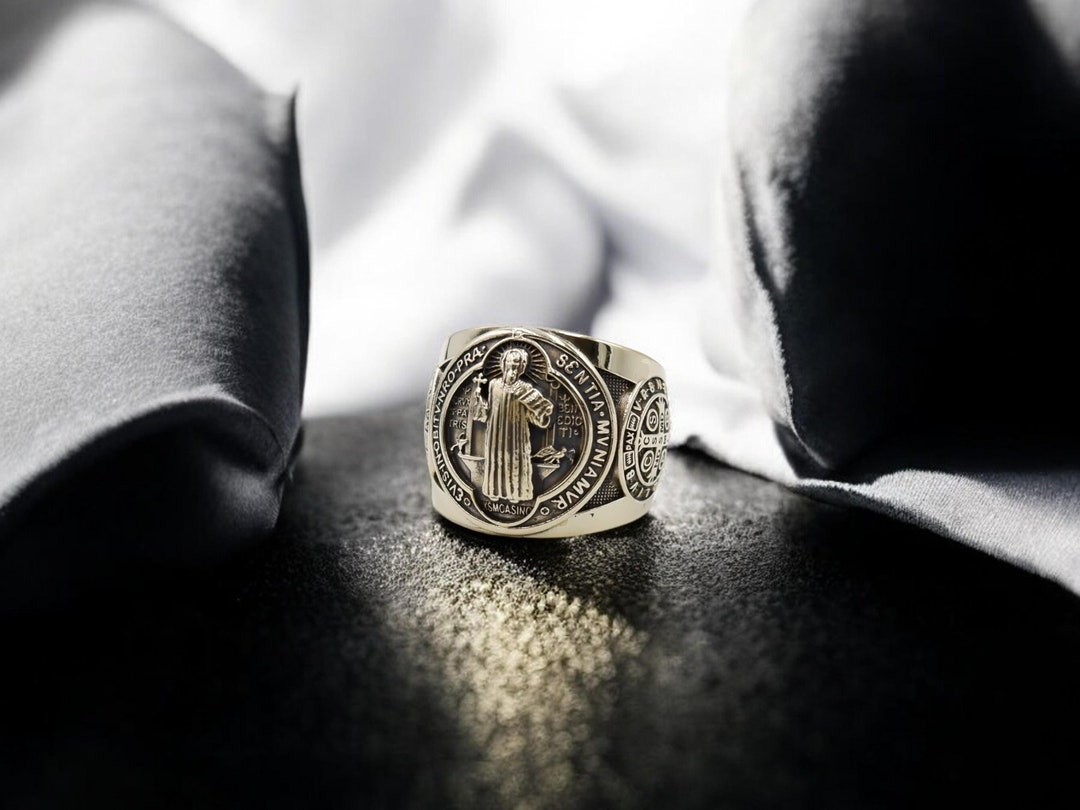 Saint Benedict Ring, St Benedict Men Signet Ring, St Benedict Cross ...