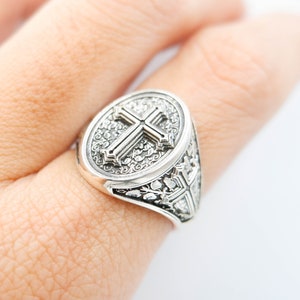 925 Sterling Silver Signet Cross Ring, Jesus Cross Men's Rings ...