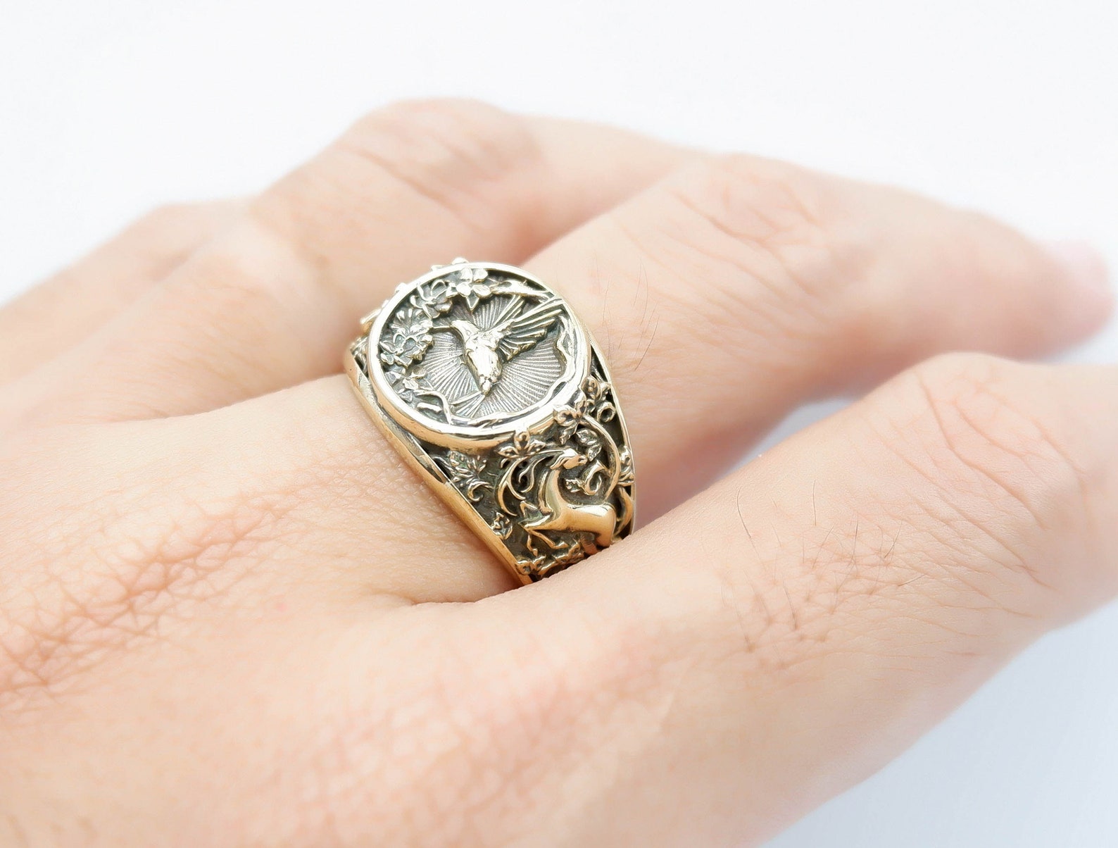 Hummingbird Ring Animal Good Luck Gift Animal Signet Men's and Women ...