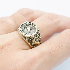 Hummingbird Brass Signet Ring, Good Luck Animal Jewelry - Etsy