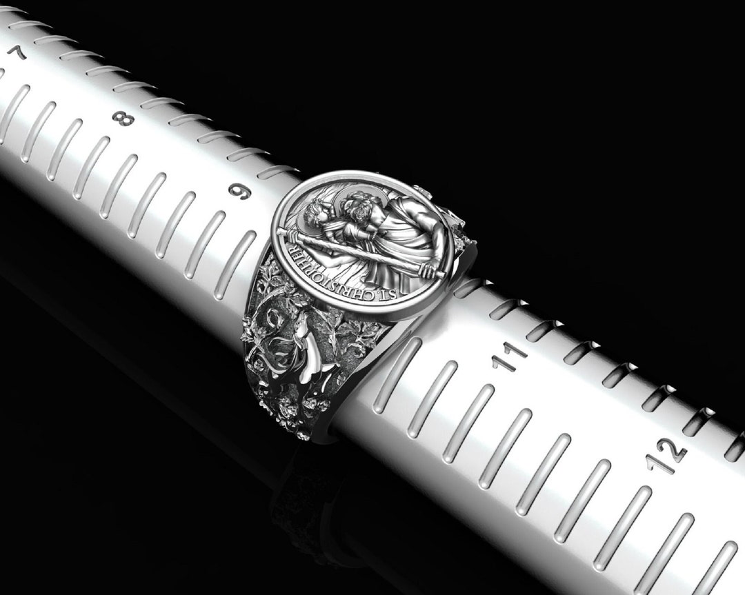 925 Sterling Silver Saint Christopher Men's Ring, St. Christopher Ring ...