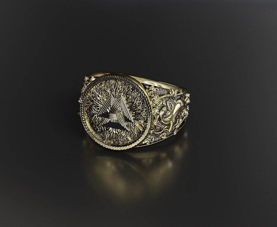 Viking Valknut Ring With Tree of Life, Vikings Ring Scandinavian Norse ...