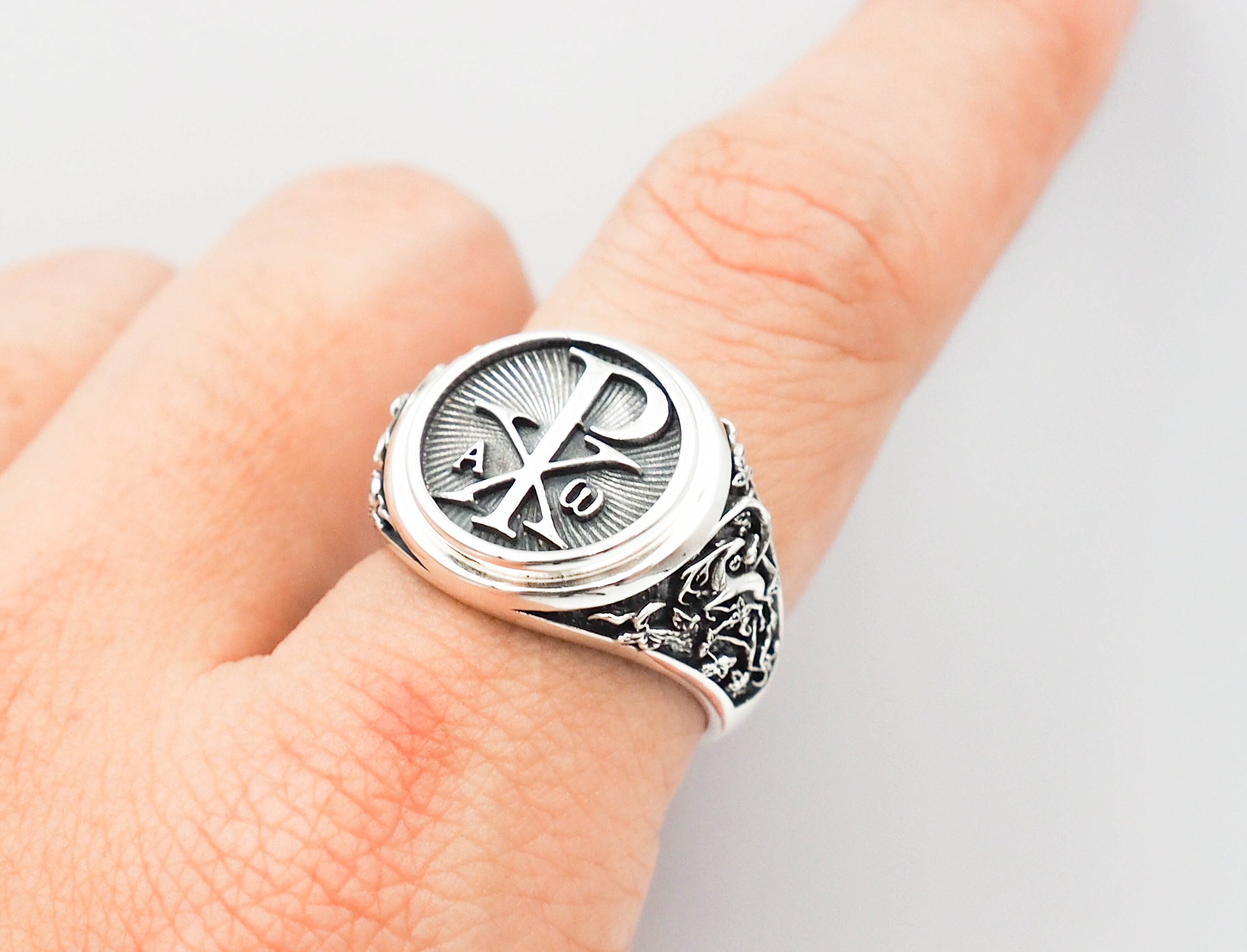 Chi Rho Alpha and Omega Ring Chi Rho Symbol Jesus Christ Men - Etsy