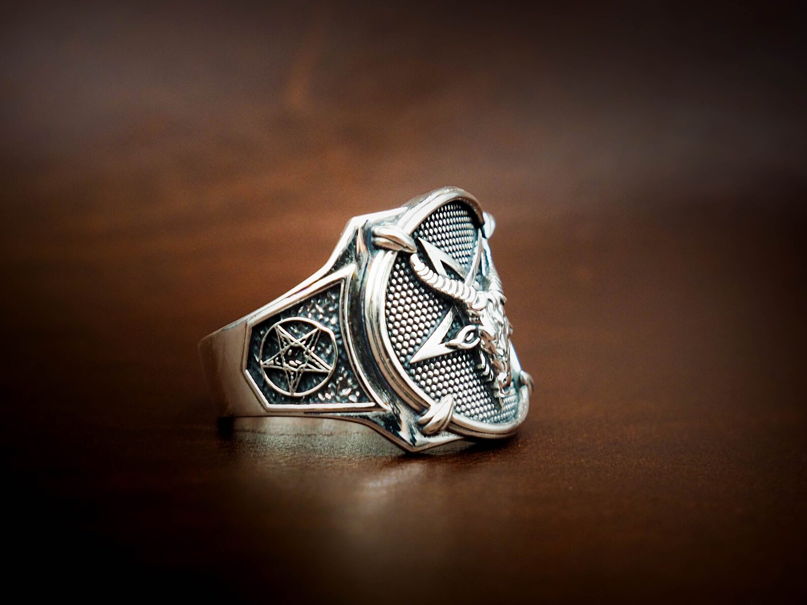 Baphomet Ring Sigil of Baphomet Inverted Pentagram 925 | Etsy