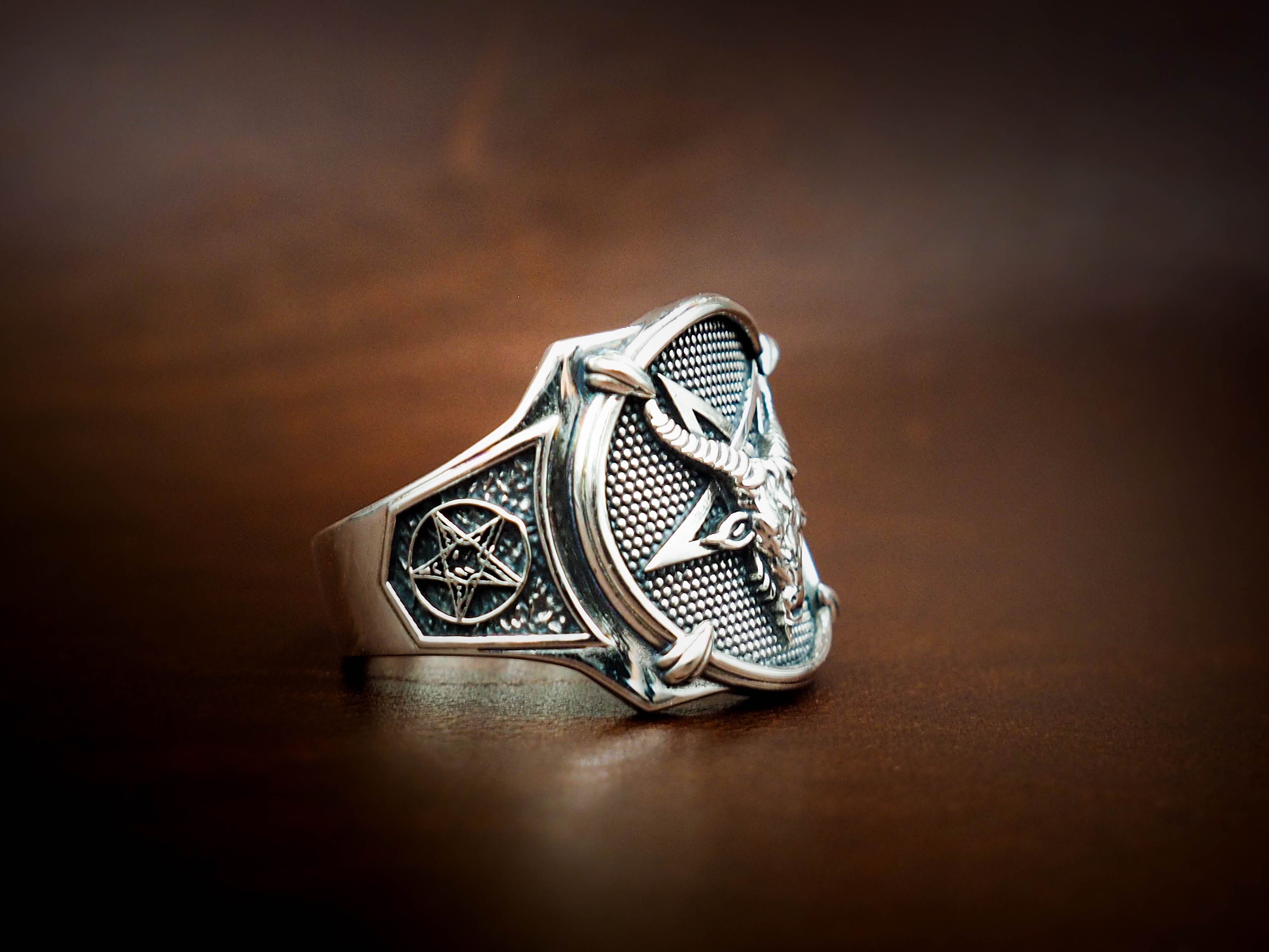 Baphomet Ring Sigil of Baphomet Inverted Pentagram 925 | Etsy